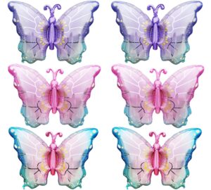 6pcs butterfly balloons purple pink blue gradient butterfly aluminum foil balloons for butterfly flower jungle party birthday baby shower fairy supplies