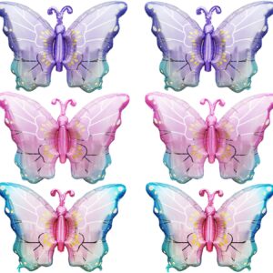 6pcs Butterfly Balloons Purple Pink Blue Gradient Butterfly Aluminum Foil Balloons for Butterfly Flower Jungle Party Birthday Baby Shower Fairy Supplies