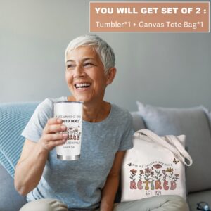 ARTINAEL Retirement Gifts for Women 2024 - Best Retirement Gifts with Humorous Happy Retired Quotes for Female- Funny Retirement Gift for Woman, White Coffee Tumbler & Bag Classy Gifts Set