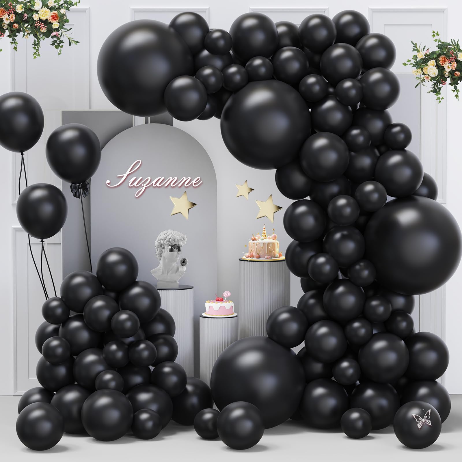 Black Balloons Different Sizes, 130pcs Black Balloons Arch Kit Latex Black Balloons for Birthday Party Graduation Baby Shower Wedding Balloon Decorations