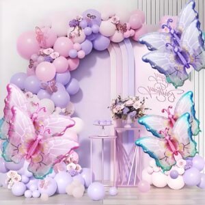 6pcs Butterfly Balloons Purple Pink Blue Gradient Butterfly Aluminum Foil Balloons for Butterfly Flower Jungle Party Birthday Baby Shower Fairy Supplies