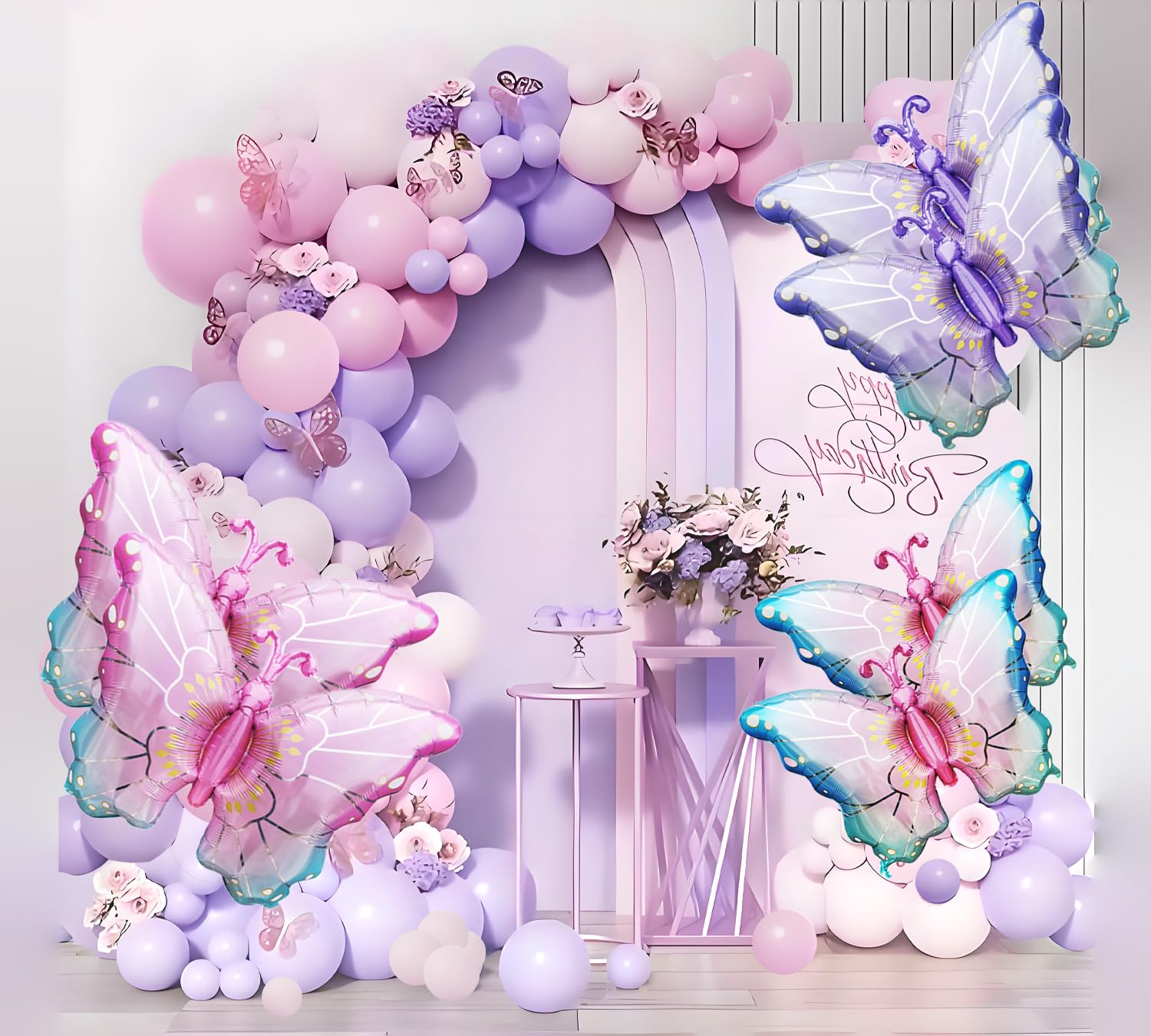 6pcs Butterfly Balloons Purple Pink Blue Gradient Butterfly Aluminum Foil Balloons for Butterfly Flower Jungle Party Birthday Baby Shower Fairy Supplies