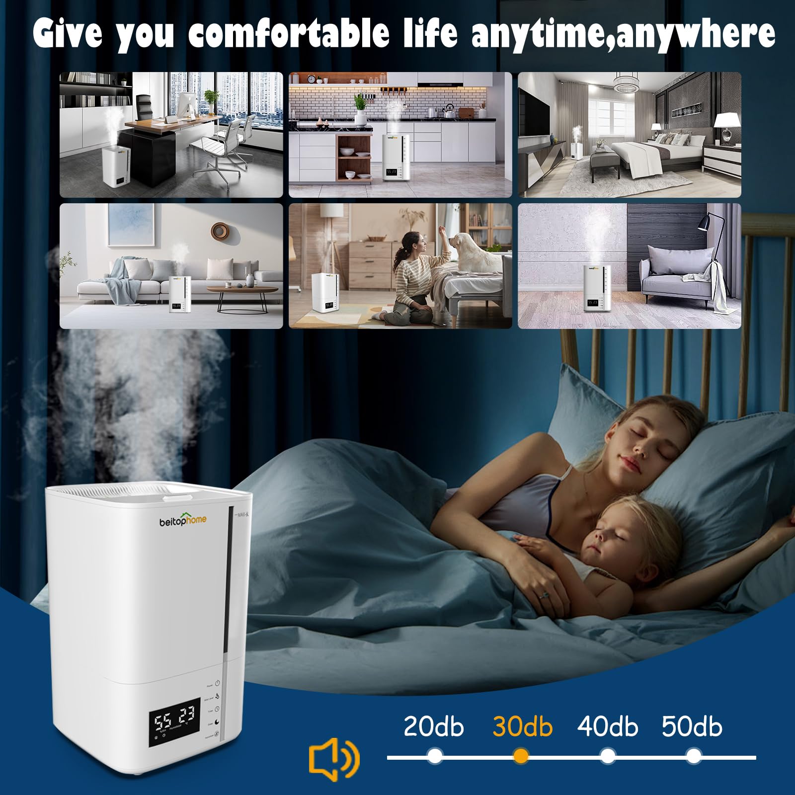 6L Humidifiers for Bedroom Large Room, Cool Mist Humidifier for Baby and Plants, Top Fill Humidifiers with Remote Control, Smart Humidistat Control, Timer, Quiet, Adjustable Mist