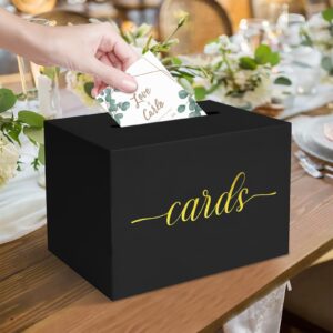 LIKAJON 1 Pack Black and Gold Foil Card Box for Party, Wedding Card Box Gift Cards Receiving Box Money Box for Birthday, Bridal or Baby Showers, Retirement, Anniversary, Graduation, Raffle Ticket Box