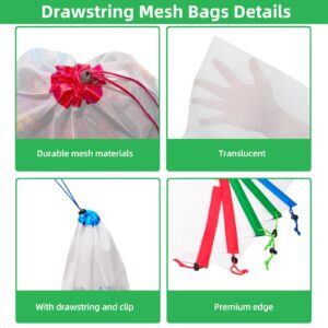 Toy Storage Bags, 10Pcs Reusable Mesh Bags and 2Pcs Large Clear Toy Storage Bags with Drawstring, Toy Organizer Bags for Kids Puzzle Building Blocks Balls and Dolls, Produce Bags for Fruits, Vegetable