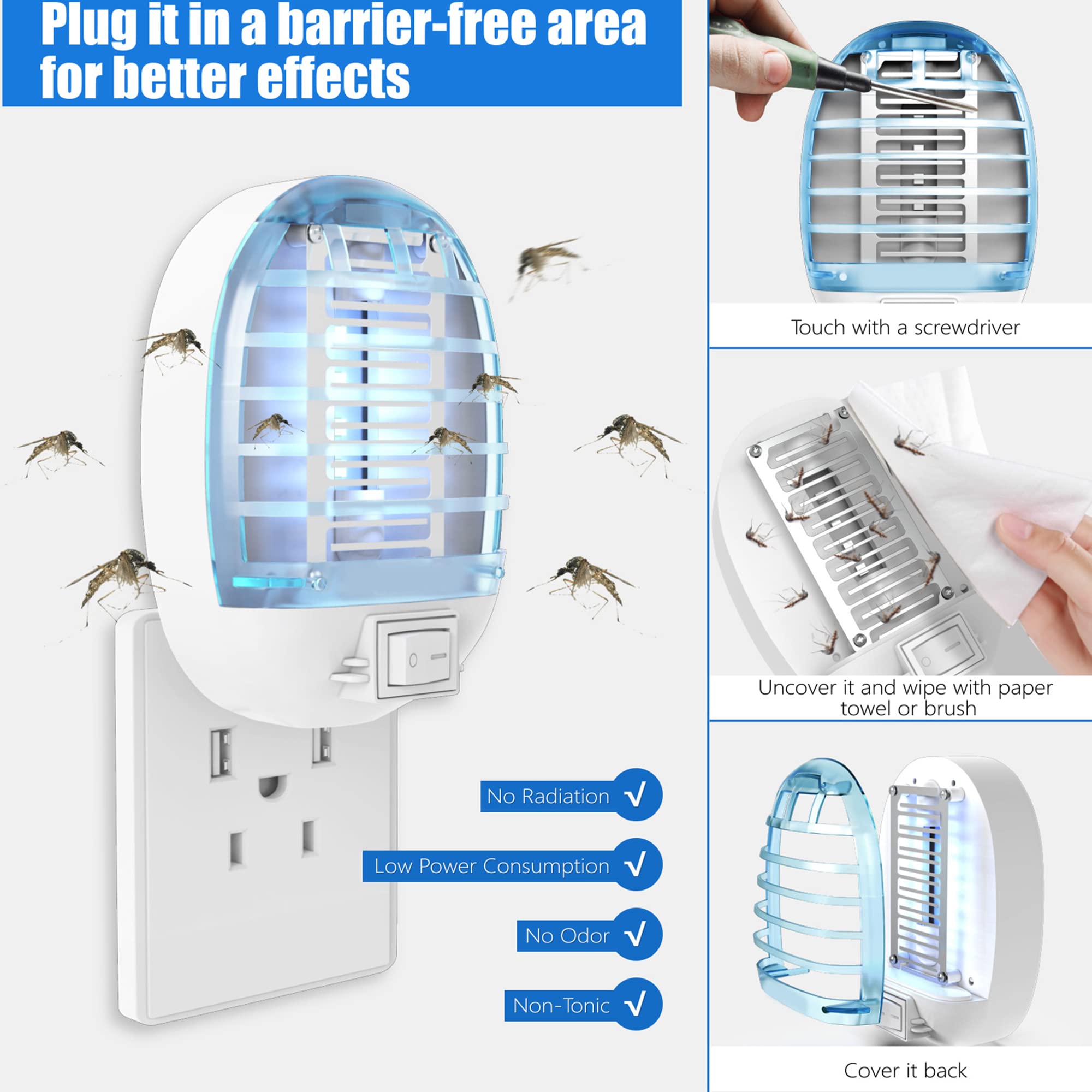 DNFAF Bug Zapper Indoor, Fly Trap for Indoors, Electronic Mosquitoes Killer Mosquito Zapper with Blue Lights for Living Room, Home, Kitchen, Bedroom, Baby Room, Office(2 Packs)