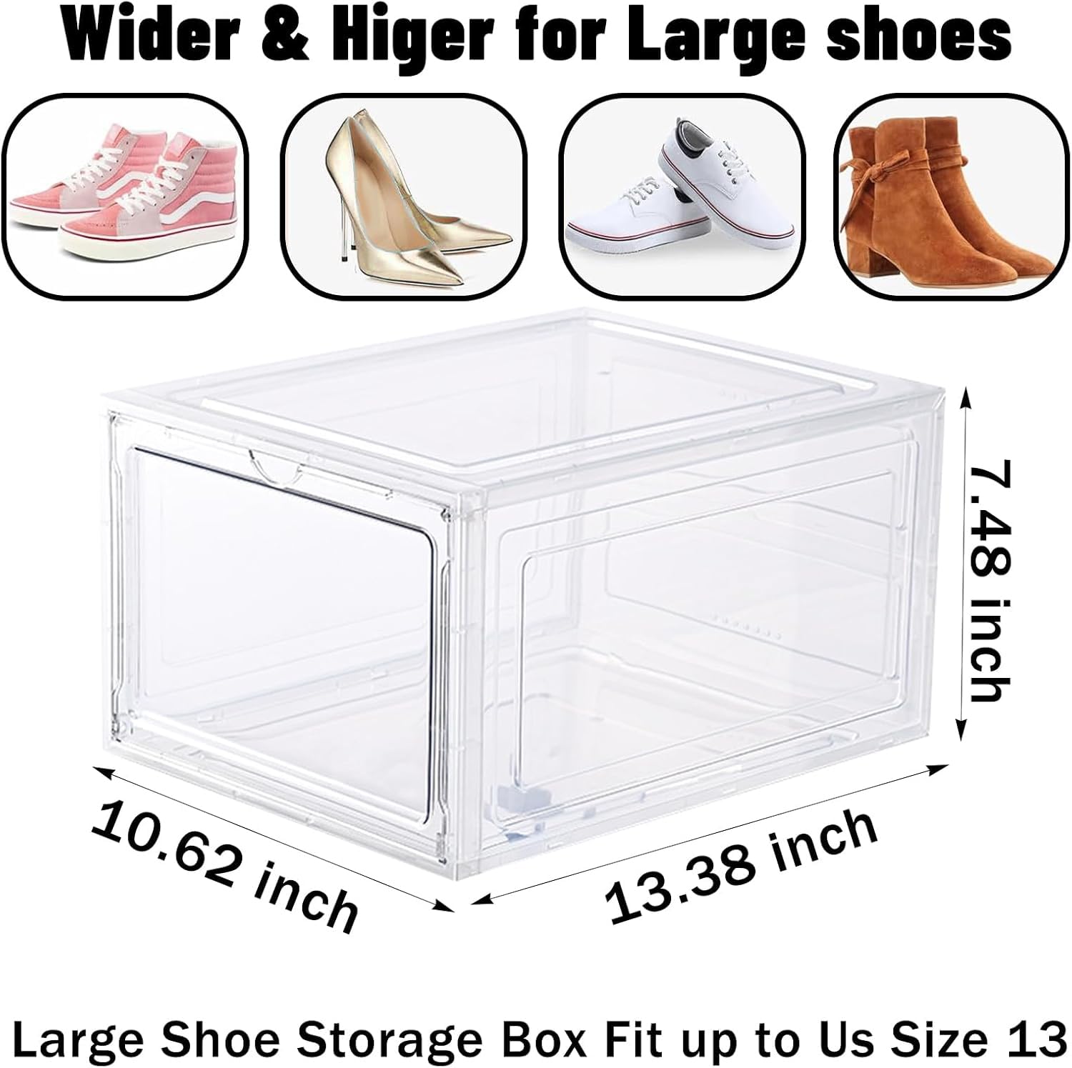 Rgqphantom Shoe Storage Box,Shoe Box with Acrylic Magnetic Door, Clear Plastic Stackable Shoe Box,Sneaker Storage Shoe Box,Fit up to US Size 12 (Clear, 1 pcs)