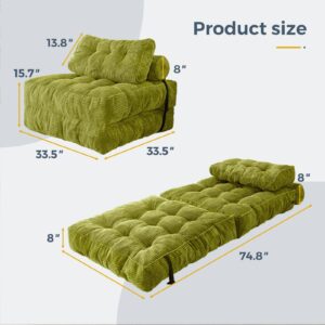 MAXYOYO Folding Sofa Bed, Convertible Sleeper Chair with Pillow Foldable Mattress with Back Support, Portable Fold Out Chair Bed Comfy Floor Sofa Lounge for Living Room Bedroom, Green, Single