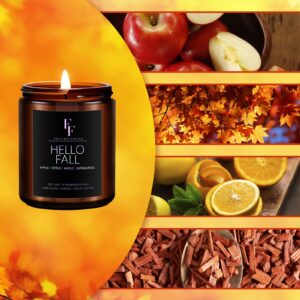 Fall Candles, Hello Fall Scented Candles for Home, Natural Soy Autumn Candle Aromatherapy Candle, 7 oz Jar Candles Fall Gifts for Women Men