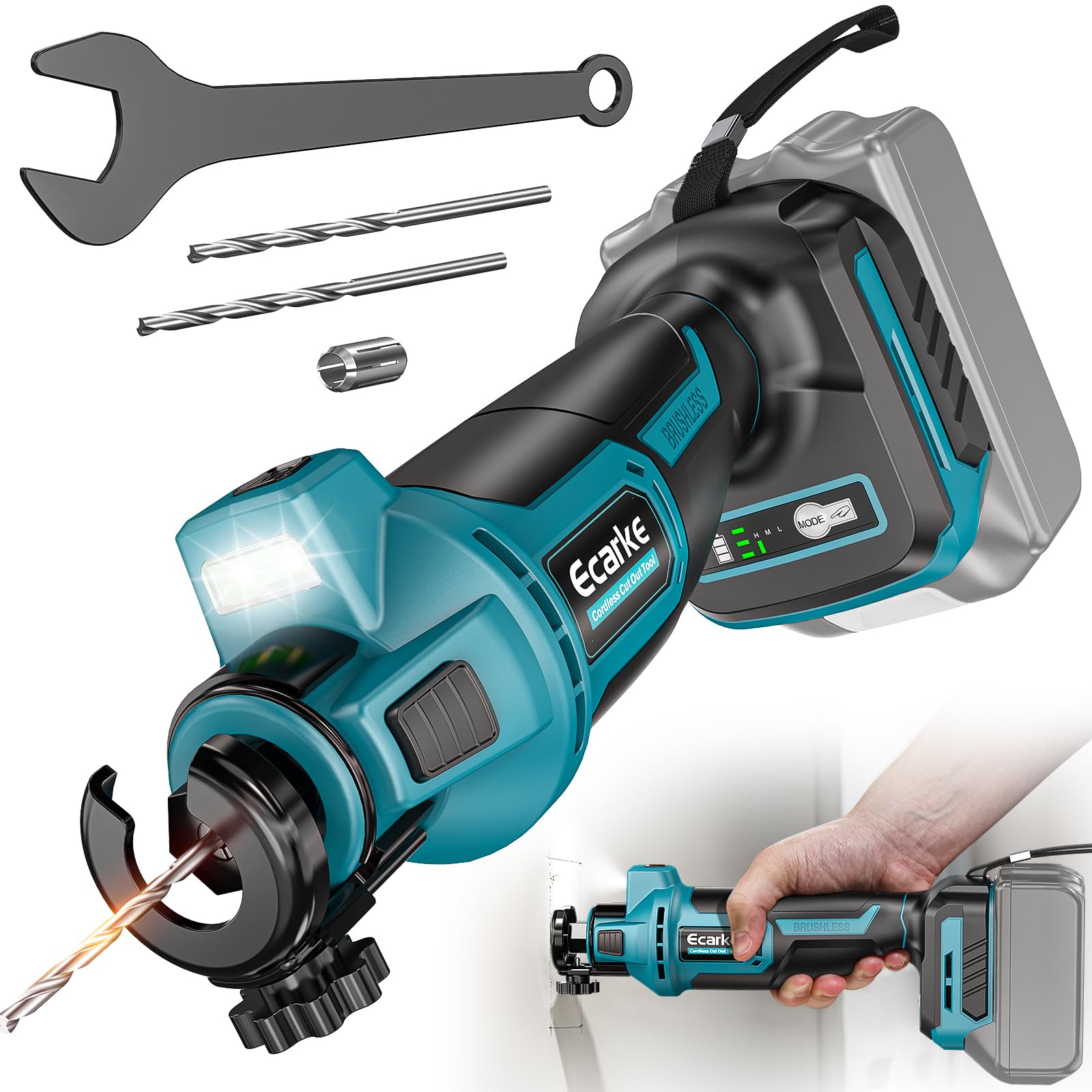 Cordless Drywall Cut-Out Tool for Makita 18V Battery: 3 Variable Speed Brushless-Motor Tool - (Battery Not Included) Drywall Rotary Saw tool kit for Cutting Wood Drywall,Sheetrock,Wood,Plywood