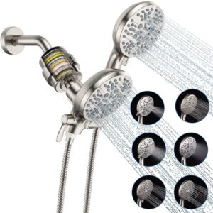 filtered shower head - embather 7 settings high pressure shower heads with handheld spray combo, 20 stages hard water filter showerhead, brushed nickel