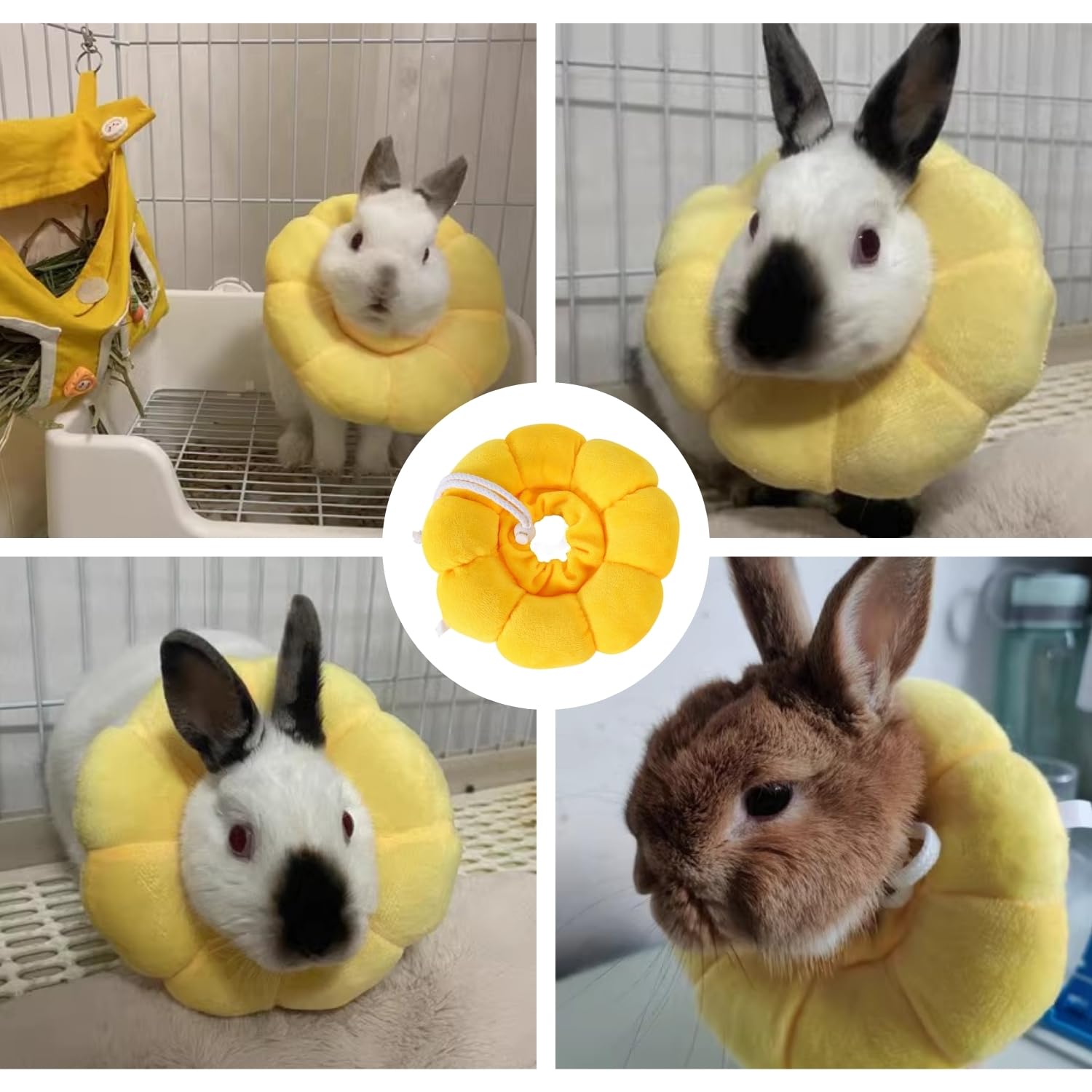 Rabbit Protection Cone Extra Small Soft Elizabethan Collar for Bunny Chinchilla Guinea Pig Small Cat Recovery Collar Kitten E Collar Alternative After Surgery Wound Healing Donut Collar (Yellow, XS)