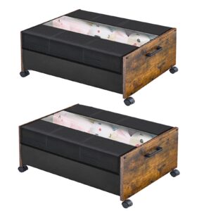 foucssomei under bed storage with wheels, under bed drawers on wheels, rolling under bed storage with metal frame, for clothes shoes blanket toys, patented design