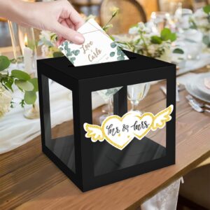 LIKAJON 1 Pack Black Card Box for Party, Transparent Wedding Card Box Gift Cards Receiving Box Money Box for Birthday, Bridal or Baby Showers, Retirement, Anniversary, Graduation, Raffle Ticket Box