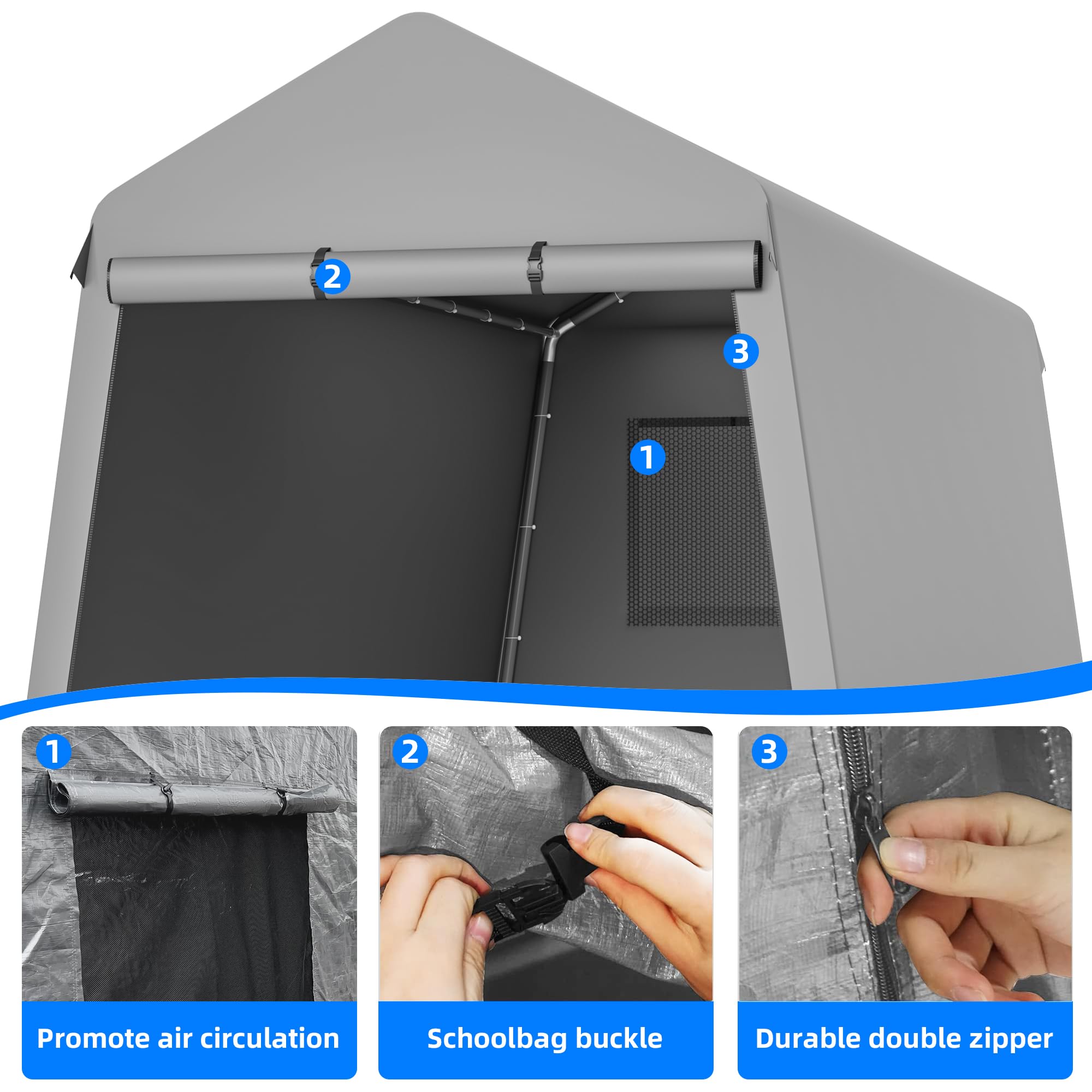 GarveeLife 7x12ft Portable Garage, Outdoor Storage Shelter Shed with Doors and Vent, Waterproof and Uv Resistant Anti-Snow Portable Garage Kit Tent for Motorcycle, Outdoor Tools