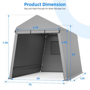 GarveeLife 7x12ft Portable Garage, Outdoor Storage Shelter Shed with Doors and Vent, Waterproof and Uv Resistant Anti-Snow Portable Garage Kit Tent for Motorcycle, Outdoor Tools