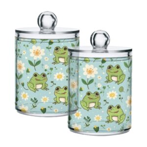 goodold cute kawaii frogs qtip holder 2 pack - 10 oz clear plastic apothecary jar set for bathroom organization - versatile canister storage for cotton balls, swabs, rounds