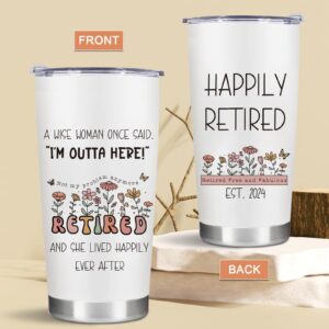 ARTINAEL Retirement Gifts for Women 2024 - Best Retirement Gifts with Humorous Happy Retired Quotes for Female- Funny Retirement Gift for Woman, White Coffee Tumbler & Bag Classy Gifts Set