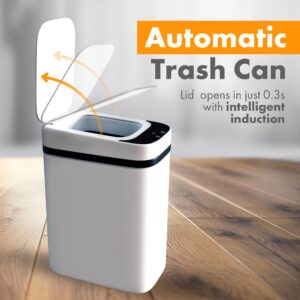 Loasil-H Automatic Trash Can - Smart Trash Can for Bathroom Anti-Bag Slip Lid Motion Sensor Trash Can 3 Gallon Trash Can for Bedroom, Office, Kitchen (White)