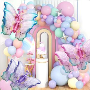 6pcs Butterfly Balloons Purple Pink Blue Gradient Butterfly Aluminum Foil Balloons for Butterfly Flower Jungle Party Birthday Baby Shower Fairy Supplies