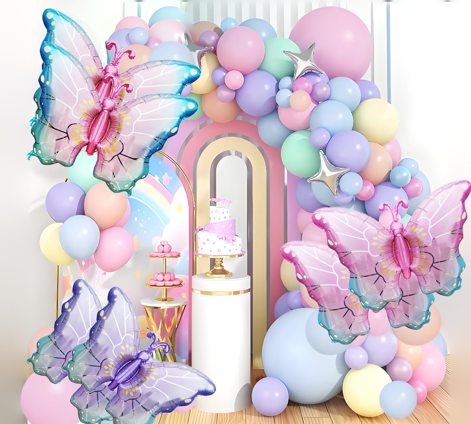 6pcs Butterfly Balloons Purple Pink Blue Gradient Butterfly Aluminum Foil Balloons for Butterfly Flower Jungle Party Birthday Baby Shower Fairy Supplies