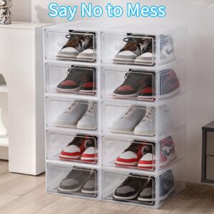 Rgqphantom Shoe Storage Box,Shoe Box with Acrylic Magnetic Door, Clear Plastic Stackable Shoe Box,Sneaker Storage Shoe Box,Fit up to US Size 12 (Clear, 1 pcs)