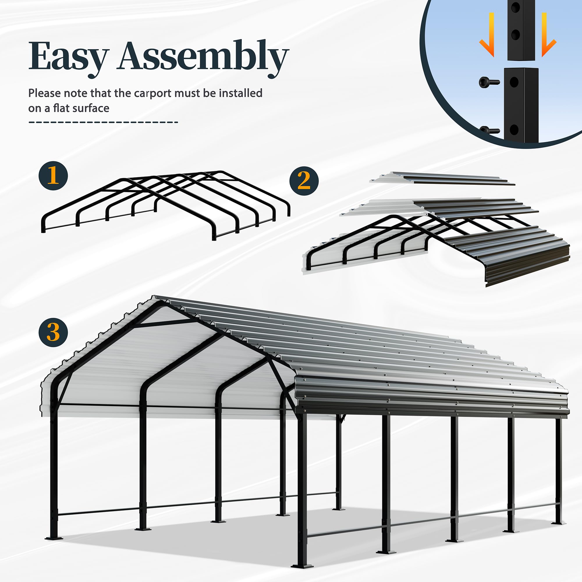 SUNLEI 12X20 FT Carport, Heavy Duty Carport Canopy with Galvanized Steel Roof and Frame, Metal Carport Upgraded Extra Large Garage for Pickup, Boat, Car and Tractors