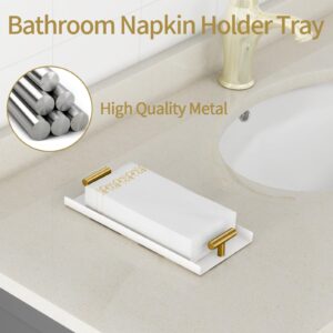 STWWO Napkin Holder for Bathroom, Guest Towel Holder Tray for Bathroom, White Guest Napkin Holders with Golden T-Handle, Disposable Hand Towel Tray for Guest Room, Table, Kitchen