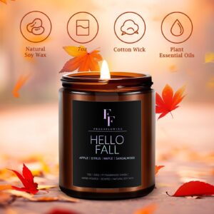 Fall Candles, Hello Fall Scented Candles for Home, Natural Soy Autumn Candle Aromatherapy Candle, 7 oz Jar Candles Fall Gifts for Women Men