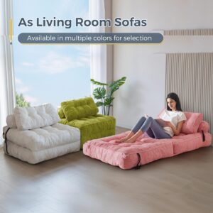 MAXYOYO Folding Sofa Bed, Convertible Sleeper Chair with Pillow Foldable Mattress with Back Support, Portable Fold Out Chair Bed Comfy Floor Sofa Lounge for Living Room Bedroom, Green, Single