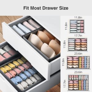 DIMJ 12 Pack Drawer Organizer for Clothes - Sock Bra Underwear Drawer Organizer, Foldable Fabric Drawer Organizer Bins, 114 Cells Dresser Drawer Dividers for Clothing Scarves Belt Tie, Grey