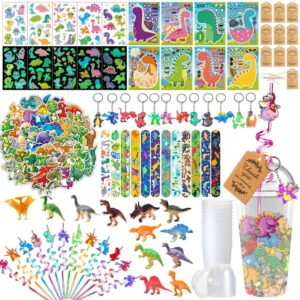 surblue dinosaur party favors, 172 pcs birthday party supplies with cups straws bracelets keychains stickers whistles model balls tatoo stickers thank you tags for sport themed birthday decorations