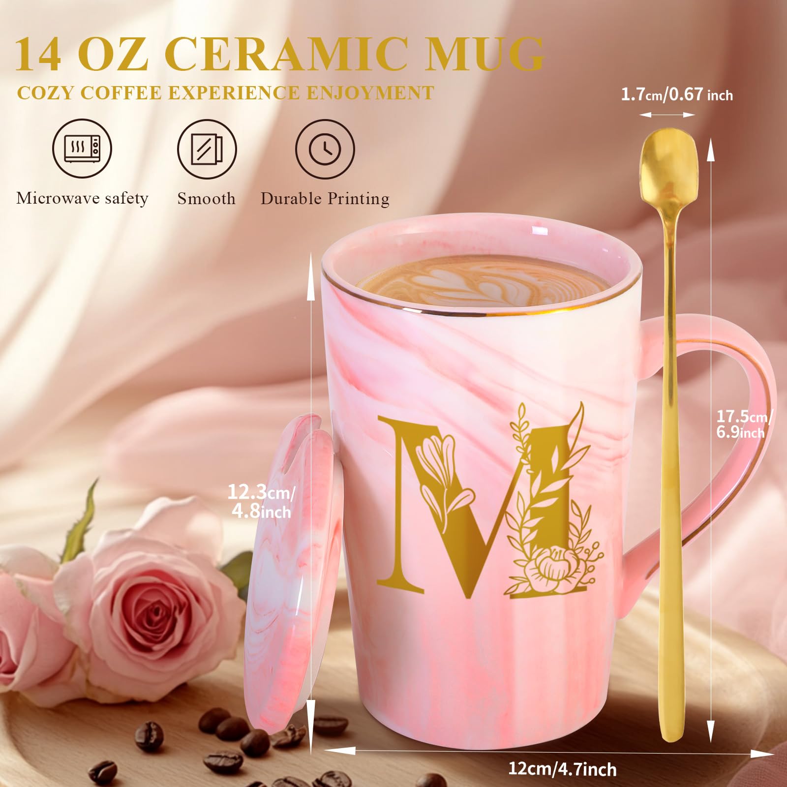 Personalized Ceramic Coffee Mug with Lid Tea Cup Women Wife Gifts Ideal from Husband Happy Birthday Wedding Romantic Best Cool Personalized Unique Special Custom Christmas Xmas Valentines Present,M