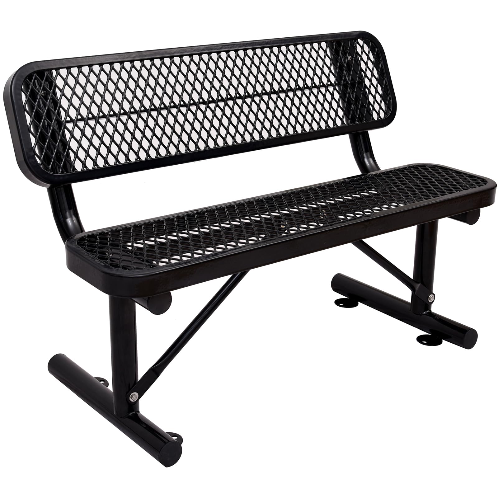 kaiwrxin 4 FT Heavy Duty Park Bench for Outside, Black Coated Outdoor Furniture Steel Bench with Portable Frame& Backrest, Commercial-Grade Outdoor Benches Weatherproof for Park, Patio, Porch, Garden