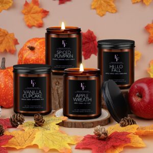 Fall Candles, Hello Fall Scented Candles for Home, Natural Soy Autumn Candle Aromatherapy Candle, 7 oz Jar Candles Fall Gifts for Women Men