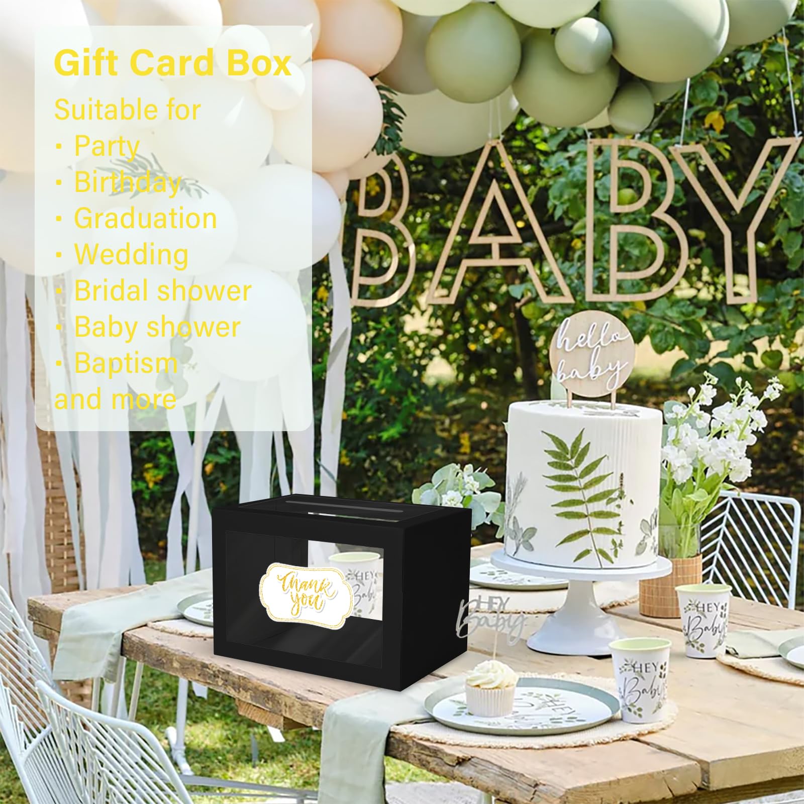 LIKAJON 1 Pack Black Card Box for Party, Transparent Gift Cards Receiving Box Wedding Card Box Money Box for Birthday, Bridal or Baby Showers, Retirement, Anniversary, Graduation, Raffle Ticket Box