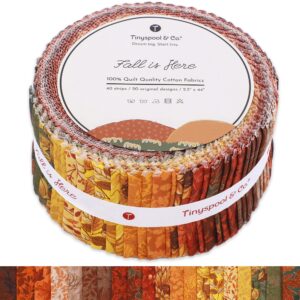 tinyspool & co. jelly roll fabric strips for quilting, crafting, and sewing, 40 strip assorted bundle, soft cotton for blanket, rug, upholstery, home decor, and purse making, fall is here