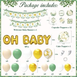 Sage Green Baby Shower Decoration, Neutral Baby Shower Party Supplies with Backdrop Balloon Garland Box Tablecloth for Gender Reveal Woodland Safari Party Decor