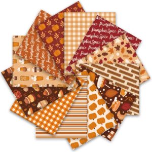 jarthenaamcs 12pcs fall cotton fabric bundles 18 x 22 inch maple leaf pumpkin drinks plaid fat quarters autumn thanksgiving sewing fabrics for diy craft party decor