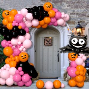 BACOKEY Halloween Balloons Halloween Balloon Garland Arch Kit With Black Orange Hot Pink Balloons Ghost Bat Foil Balloon for Baby Shower Birthday Party Halloween Party Decoration