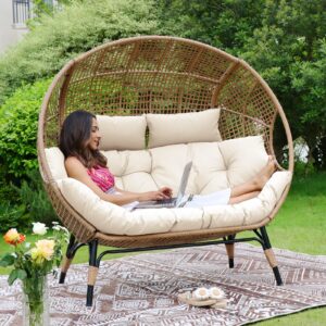 nicesoul® double egg chair indoor outdoor stationary oversized thicken padded cushions,2 person egg loveseat chair,680 lbs extra large lounge chair for patio balcony porch backyard beige