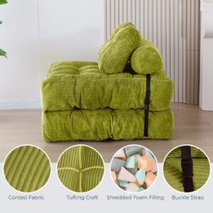 MAXYOYO Folding Sofa Bed, Convertible Sleeper Chair with Pillow Foldable Mattress with Back Support, Portable Fold Out Chair Bed Comfy Floor Sofa Lounge for Living Room Bedroom, Green, Single