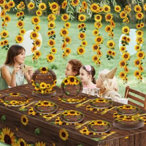 gisgfim 209Pcs Sunflower Bridal Birthday Party Supplies Includes Sunflower Party Plates Napkins Fork Sunflower Tablecloth Banner Hanging Garland Kit for Summer Bridal Shower Party Decorations Set