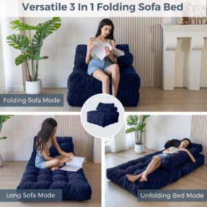 MAXYOYO Folding Sofa Bed, Convertible Sleeper Chair with Pilow Foldable Matress with Back Support, Portable Fold Out Chair Bed Comfy Floor Sofa Lounge for Living Room, Single