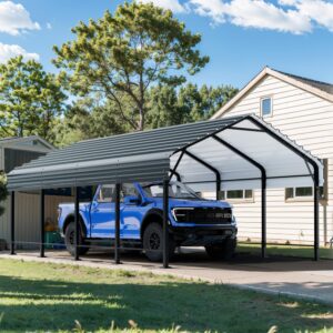 sunlei 12x20 ft carport, heavy duty carport canopy with galvanized steel roof and frame, metal carport upgraded extra large garage for pickup, boat, car and tractors