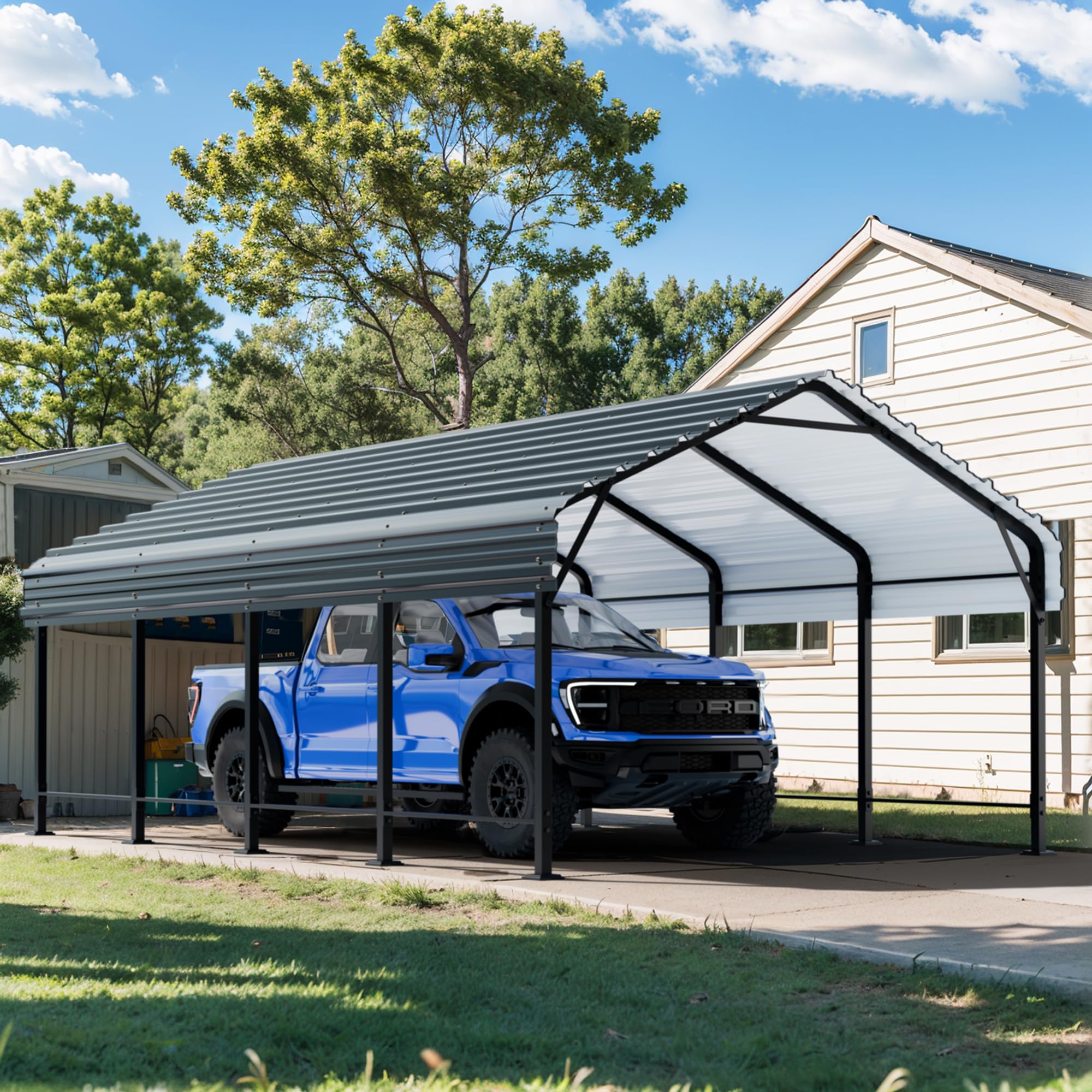 SUNLEI 12X20 FT Carport, Heavy Duty Carport Canopy with Galvanized Steel Roof and Frame, Metal Carport Upgraded Extra Large Garage for Pickup, Boat, Car and Tractors