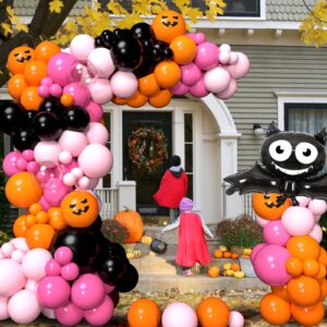 BACOKEY Halloween Balloons Halloween Balloon Garland Arch Kit With Black Orange Hot Pink Balloons Ghost Bat Foil Balloon for Baby Shower Birthday Party Halloween Party Decoration