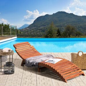 Devoko Patio Chaise Pool Lounge Outdoor Folding Wooden Lounge Chair for Outside Waterproof Lounge Chair (2 Piece)