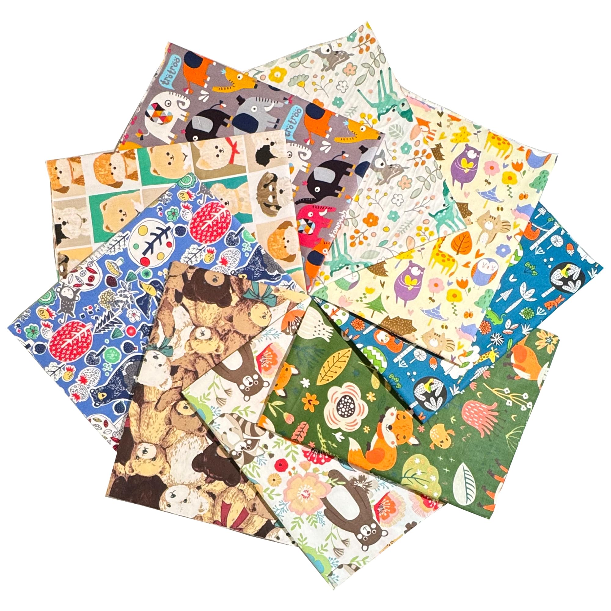 9 Pcs Animal Fabric Patterns Fat Quarters Quilting Fabric Bundles No Repeat Designs for Baby Boy Kids,18"x 22" …