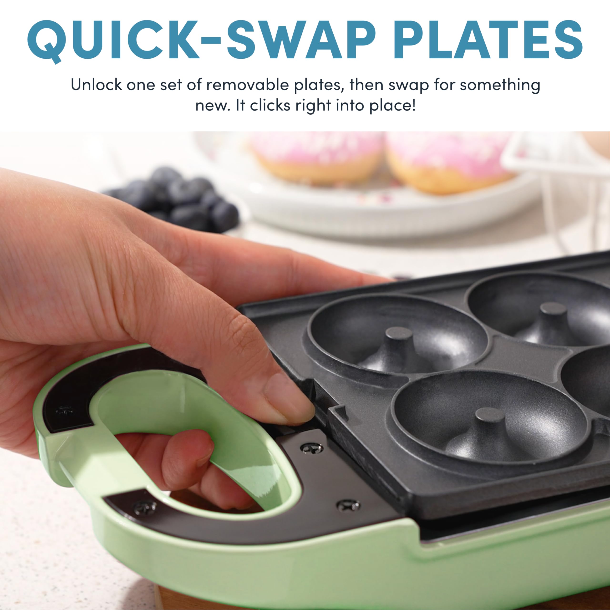 AROMA® Swap & Flip Waffle Maker with Removable Plates: 3-in-1 Panini Press, Mini Donut Maker, and Waffle Iron